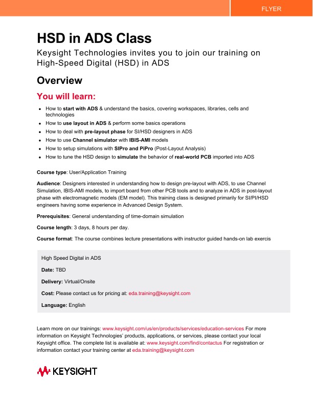 HSD in PathWave ADS Class PDF Asset Page | Keysight